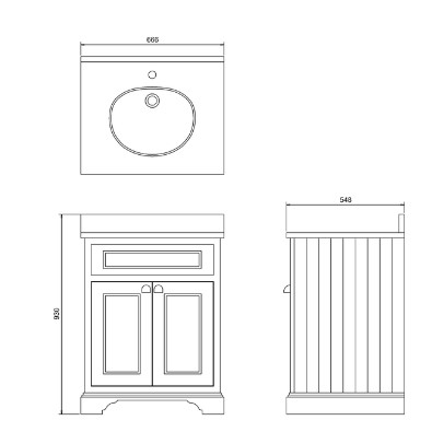 Freestanding 650 Vanity Unit with doorsWorktops