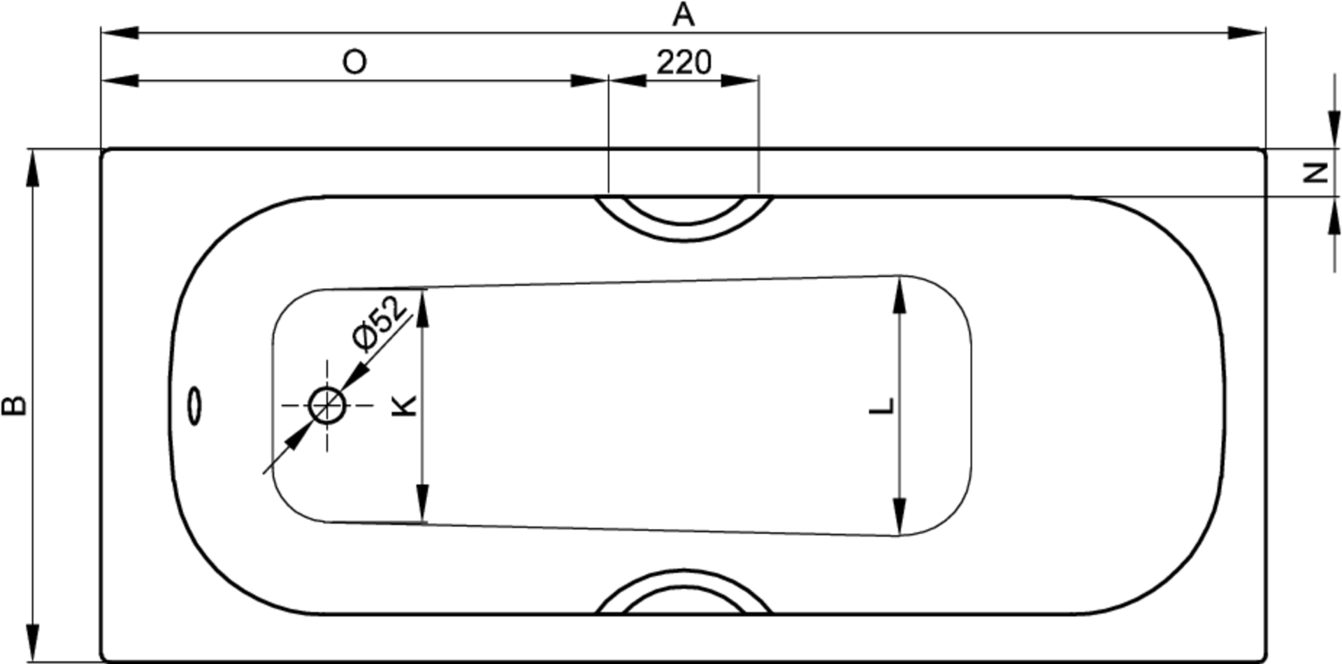 Bette Form Super Steel 1700 x 750mm Two Tap Hole BathSteel Baths