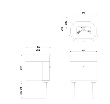 550 Unit with Drawer & Natural Stone Small Roll Top Basin-With Matching ...