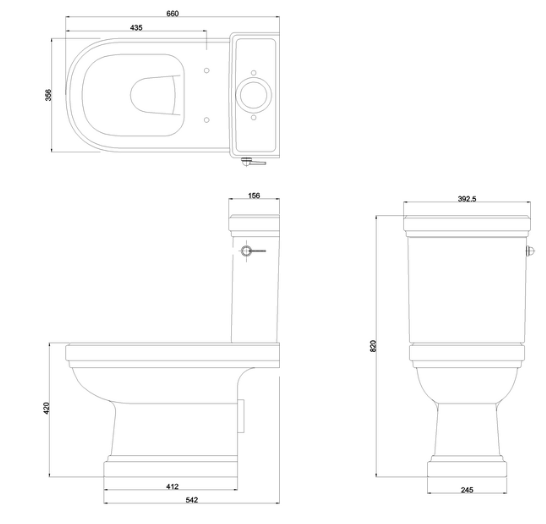 Riviera Close-coupled Open-back Pan and CisternCistern Levers